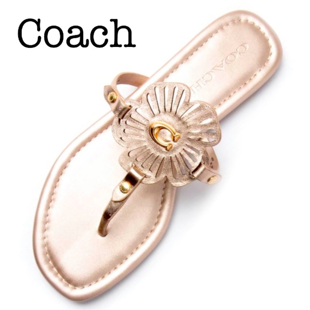 Coach Julia Champagne Metallic Rose Cut Out Thong San… - Gem